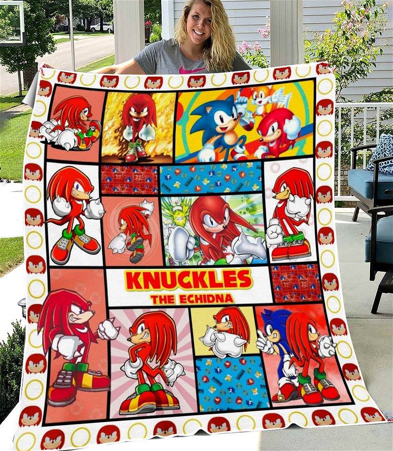 Funny Knuckles And Sonic Blanket Gift For Fans Cartoon Movie Quilt ...