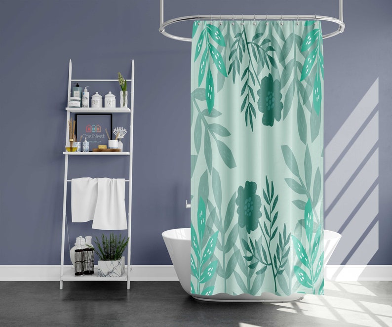 Green Floral Shower Curtain Botanical Flower Leaves House Warming