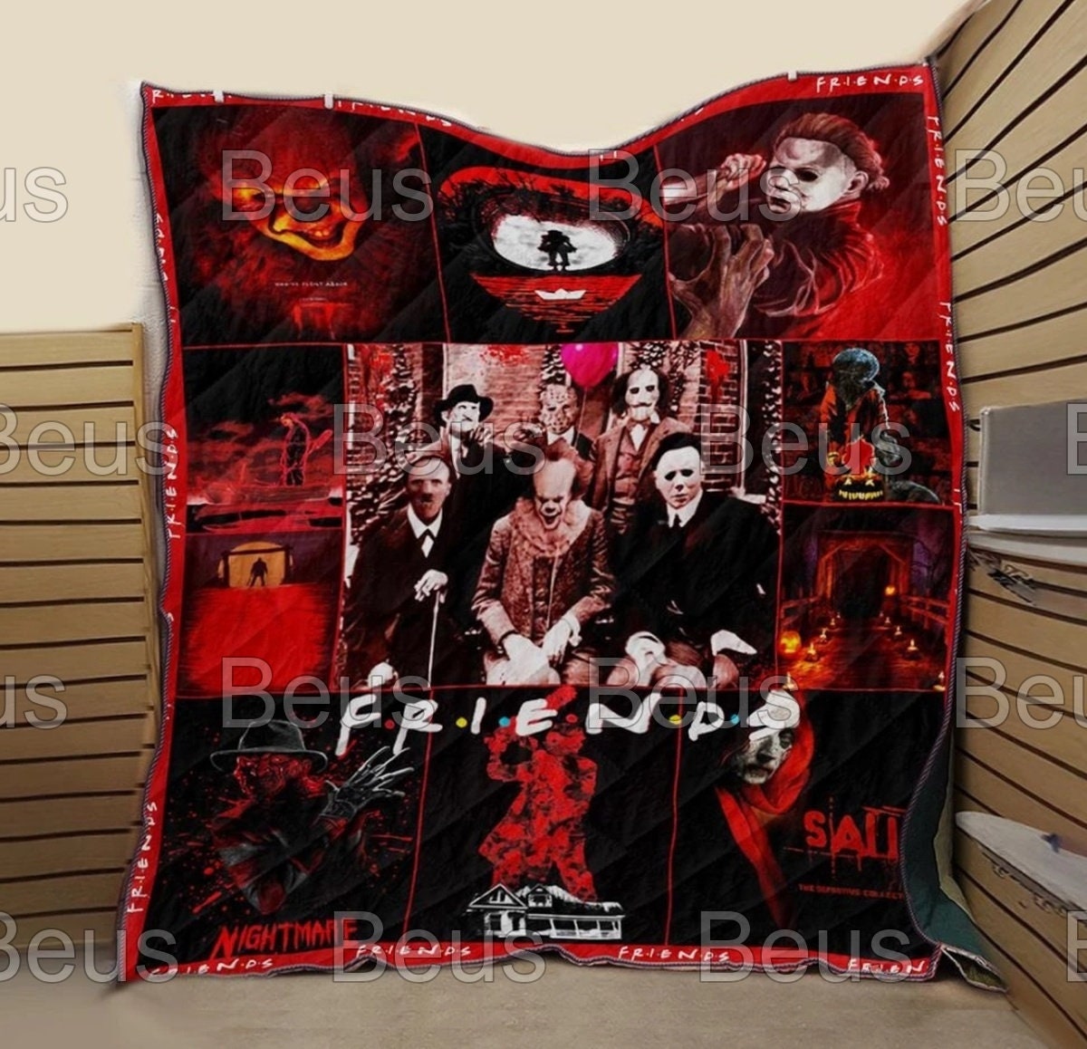 Halloween Horror Characters As Friends Scary Movie Quilt Blanket ...