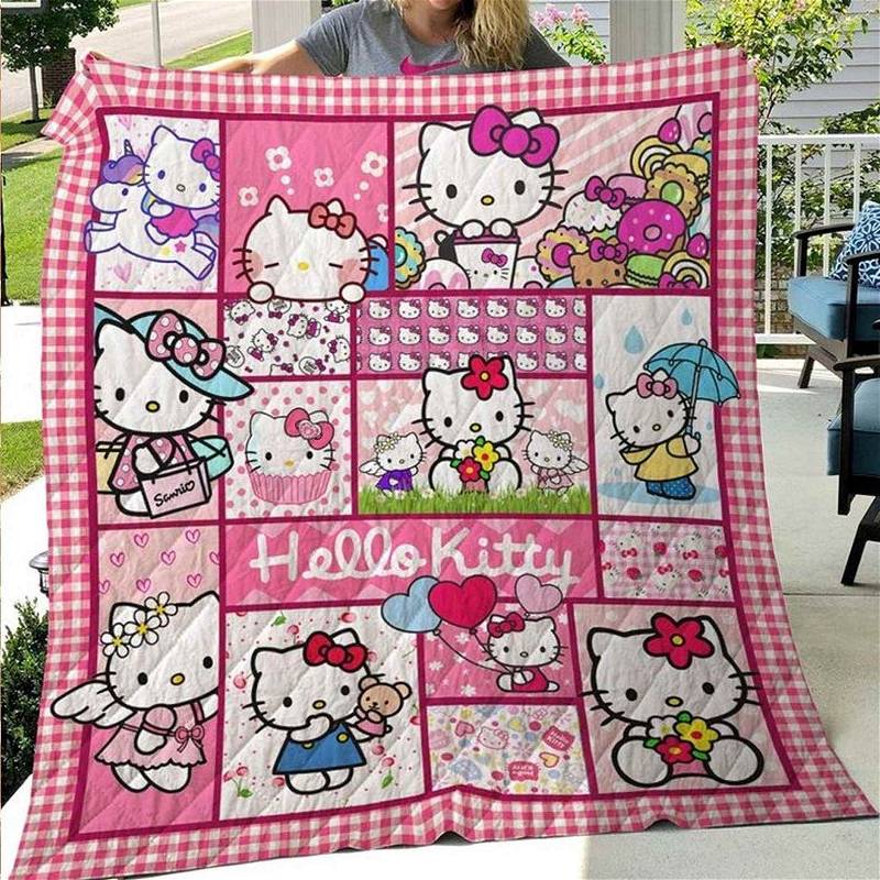 Hello Kitty Blanket Gift For Fans Cartoon Movie Quilt With Pilliwcase ...