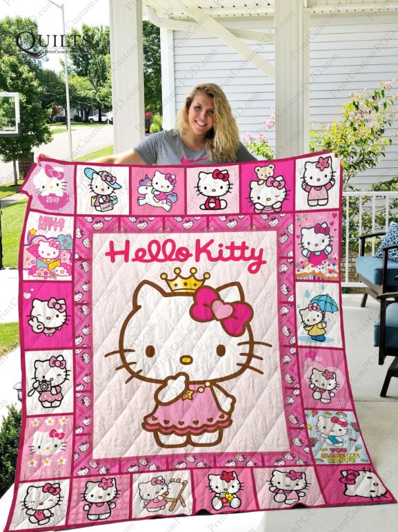 Hello Kitty Pattern Pink Quilt Blanket Bedding Set - Bluefink
