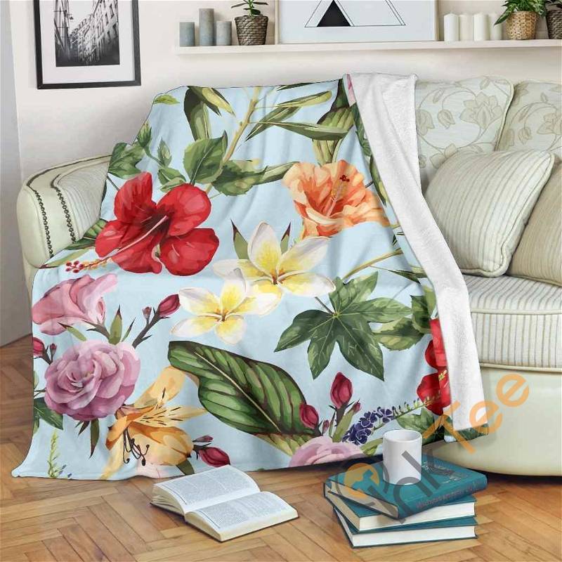 Hibiscus Flower Floral Pattern Sherpa Fleece Blanket Gifts for Family ...