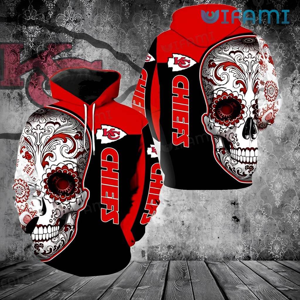 Kansas City Hoodie 3D Tribal Skull Logo KC Chiefs Gift - Bluefink
