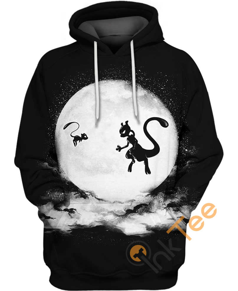 Mew And Mewtwo On Moon Hoodie 3D - Bluefink