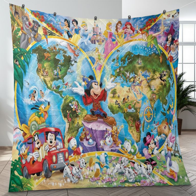 Mickey Mouse And Disney All Characters Fan Gift, Disney Map Quilt ...