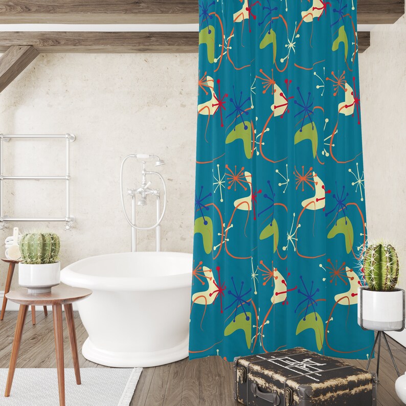 Mid Century Atomic Shower Curtain Optional Bathroom Set Bluefink