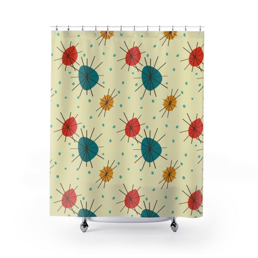 Mid Century Modern Atomic Shower Curtain With Starburst Of Colors ...