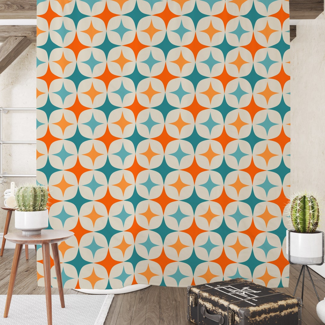 Mid Century Modern Pattern Shower Curtain Optional Set - Bluefink