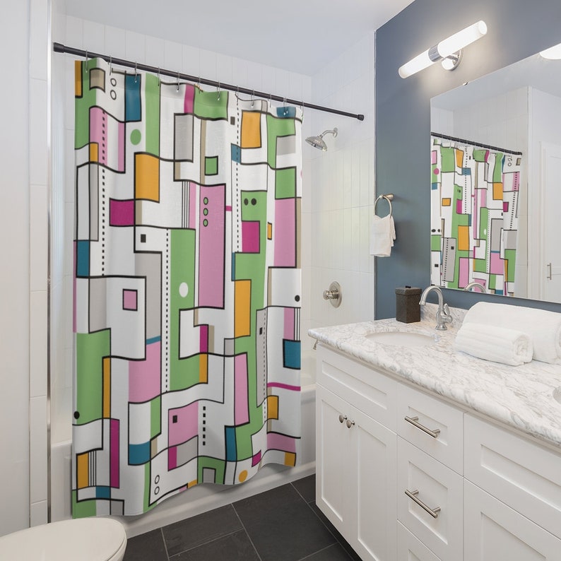 Mid Century Modern Shower Curtain Retro Shower Curtain Cubism Decor