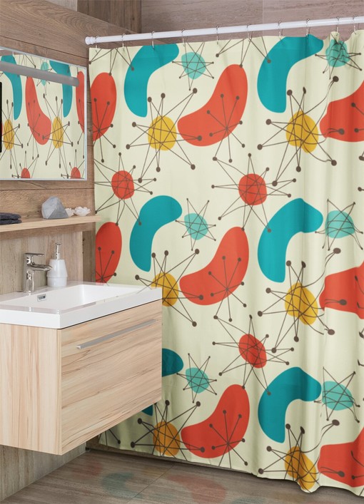 Mid Century Modern Shower Curtains, Mcm Shower Accessory, Retro Bathroom Curtain Bath Decor ...