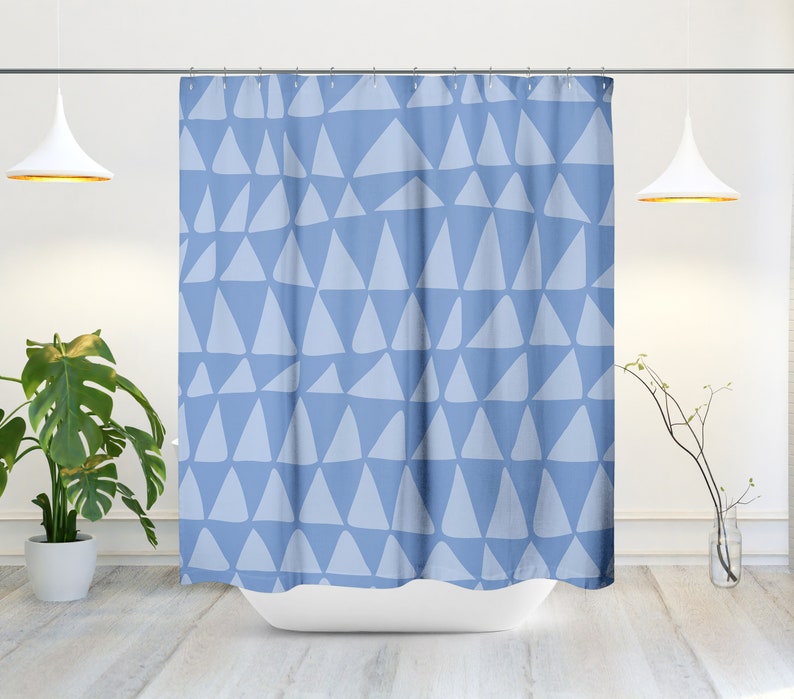 Mid-Century Blue Minimalist Abstract Triangle Shower Curtain - Tribal ...
