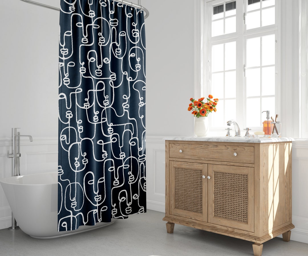 Mid-Century Modern Shower Curtain, Boho Bath Curtain, Abstract ...