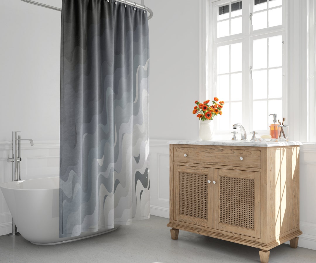 Mid-Century Modern Shower Curtain, Ombre, Wavy, Abstract, Minimalist ...