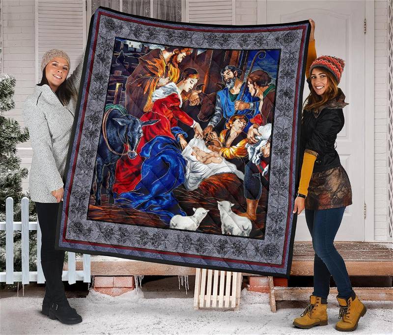 Nativity Christmas Scene Xmas Gift Idea Quilt - Bluefink