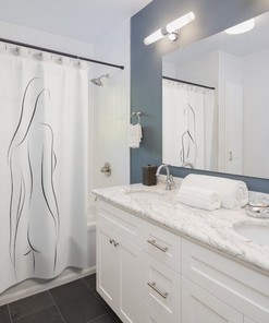 Nude Line Art Woman Shower Curtain, Black And White Body Outline ...