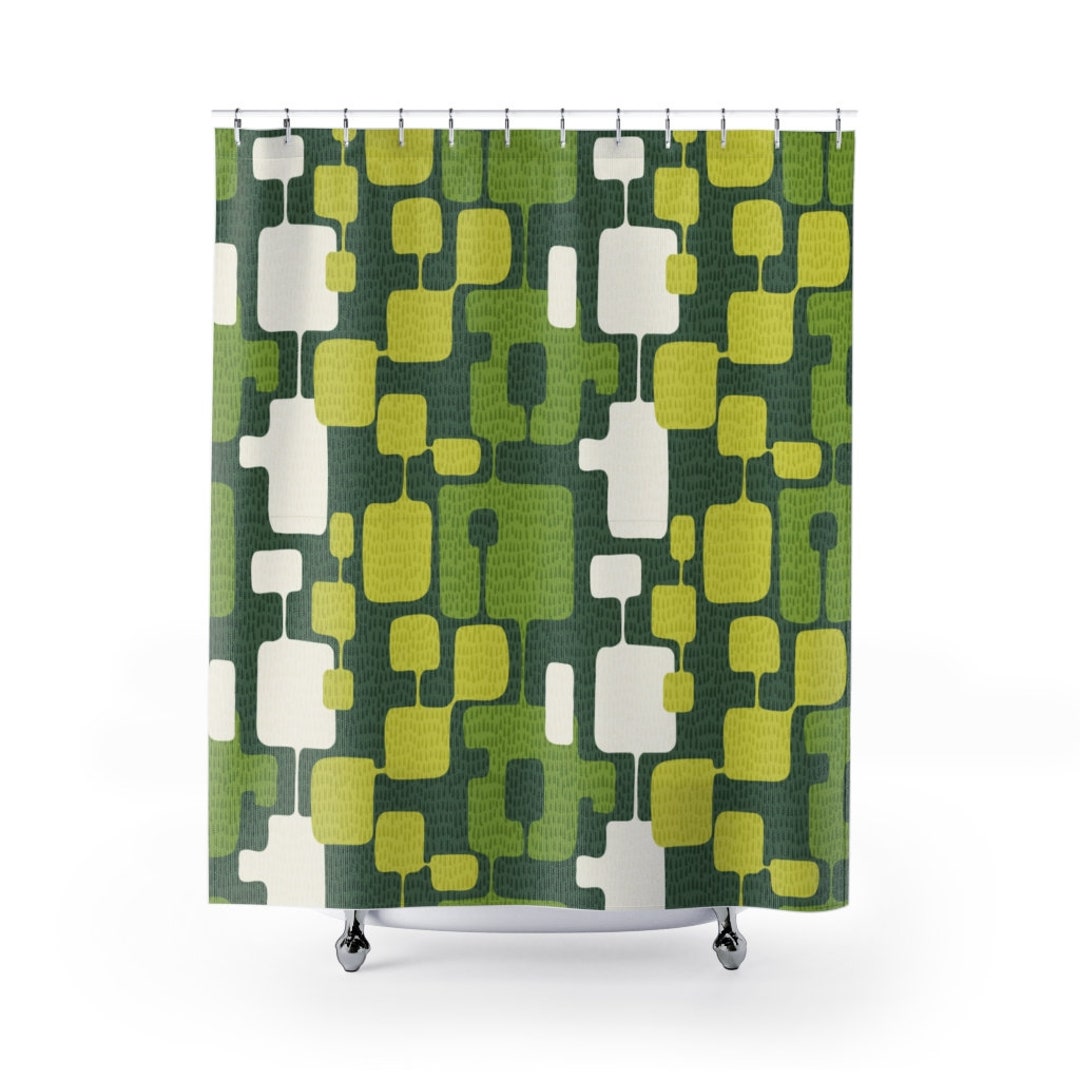 Olive And Emerald Green Abstract Mid Century Modern Shower Curtain for ...