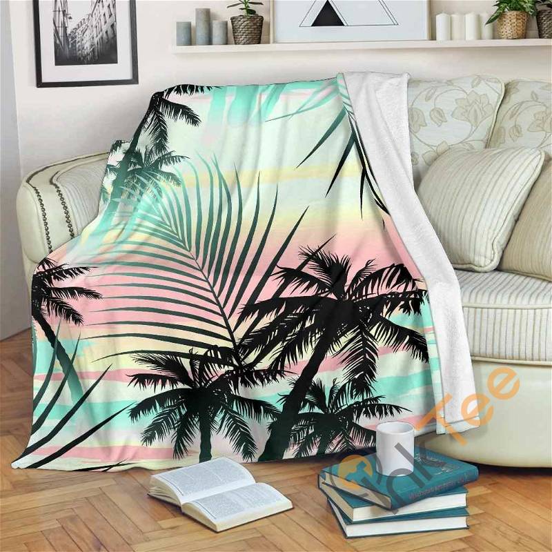 Pastel Palm Tree Pattern Sherpa Fleece Blanket Gifts for Family, for ...