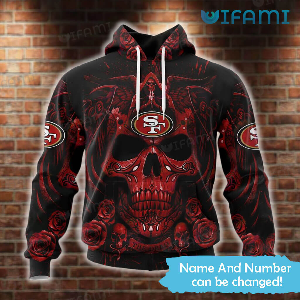 Personalized 49ers Skull Hoodie 3D Roses Death San Francisco 49ers Gift ...