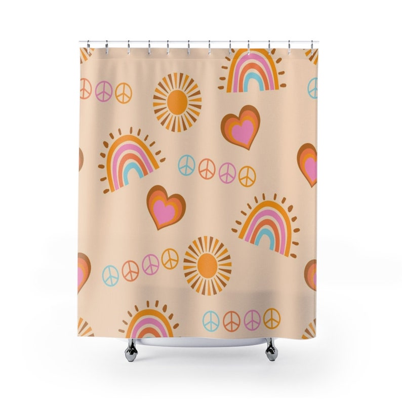 Personalized Retro Peace Sign Shower Curtain - Groovy 60's 70's Hippie ...