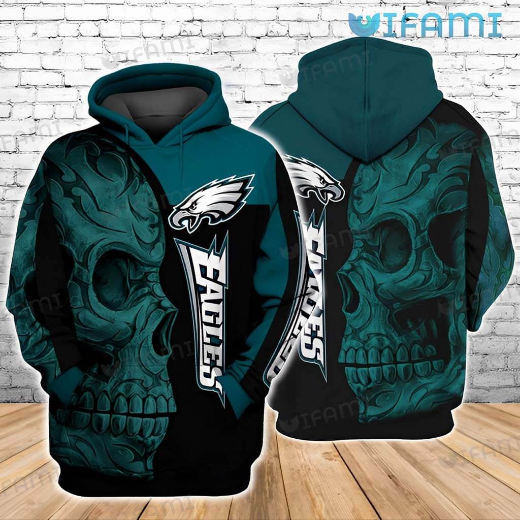 Philadelphia Eagles Hoodie 3D Tribal Skull Blue Black Unique ...