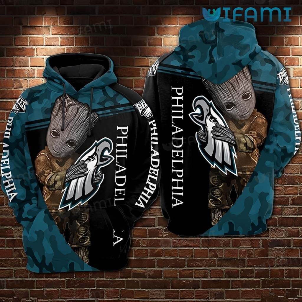 Philly Eagles Hoodie 3D Groot Hugging Logo Philadelphia Eagles Gift ...