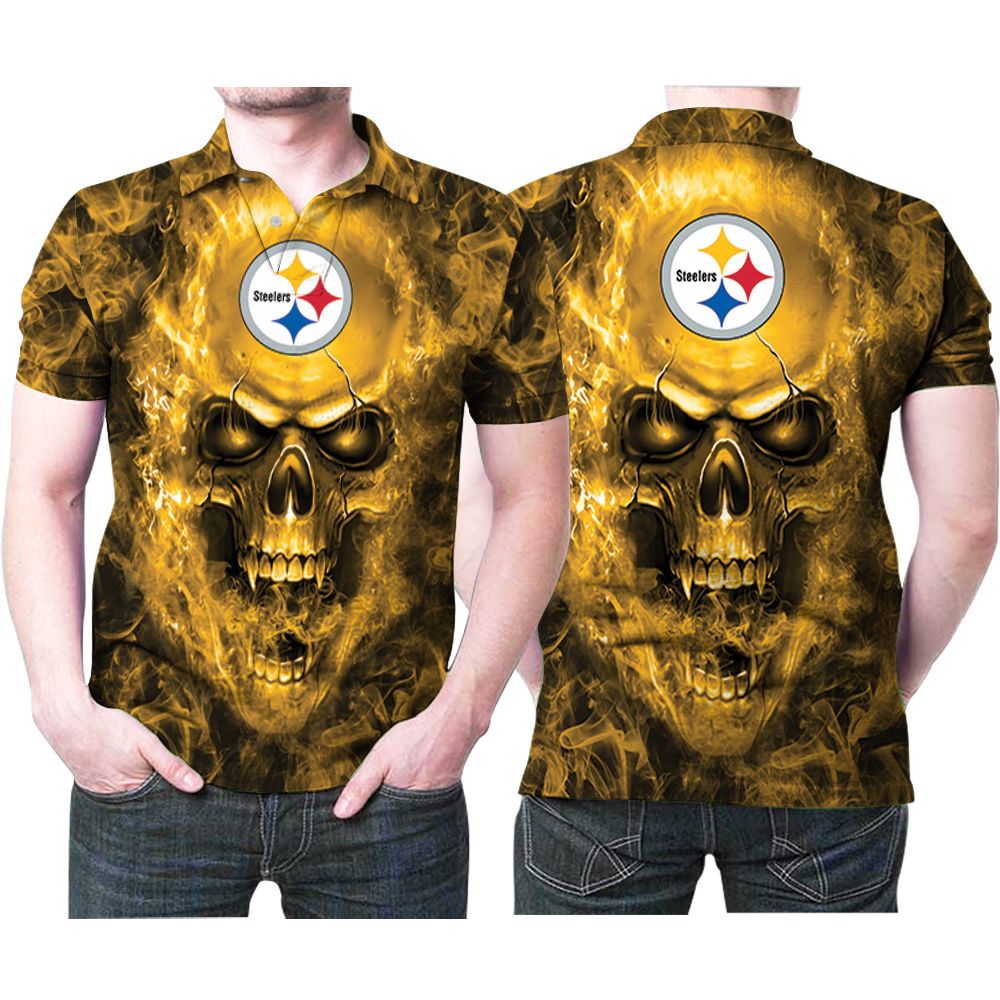 Pittsburgh Steelers Logo Fire Skull Printed 3D All Over Print Polo ...