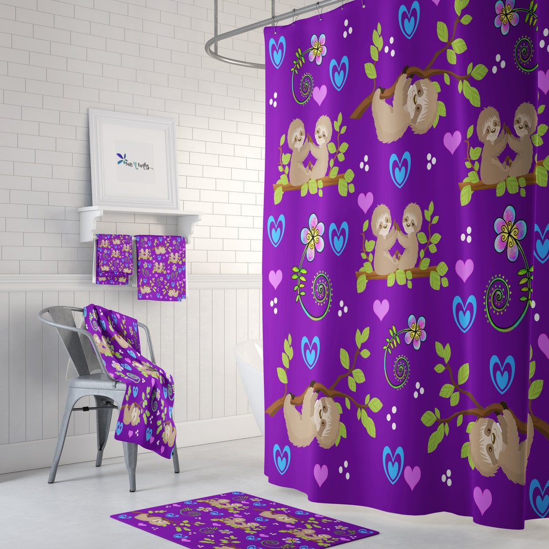 Purple Sloth Shower Curtain or Bathroom Set - Bluefink