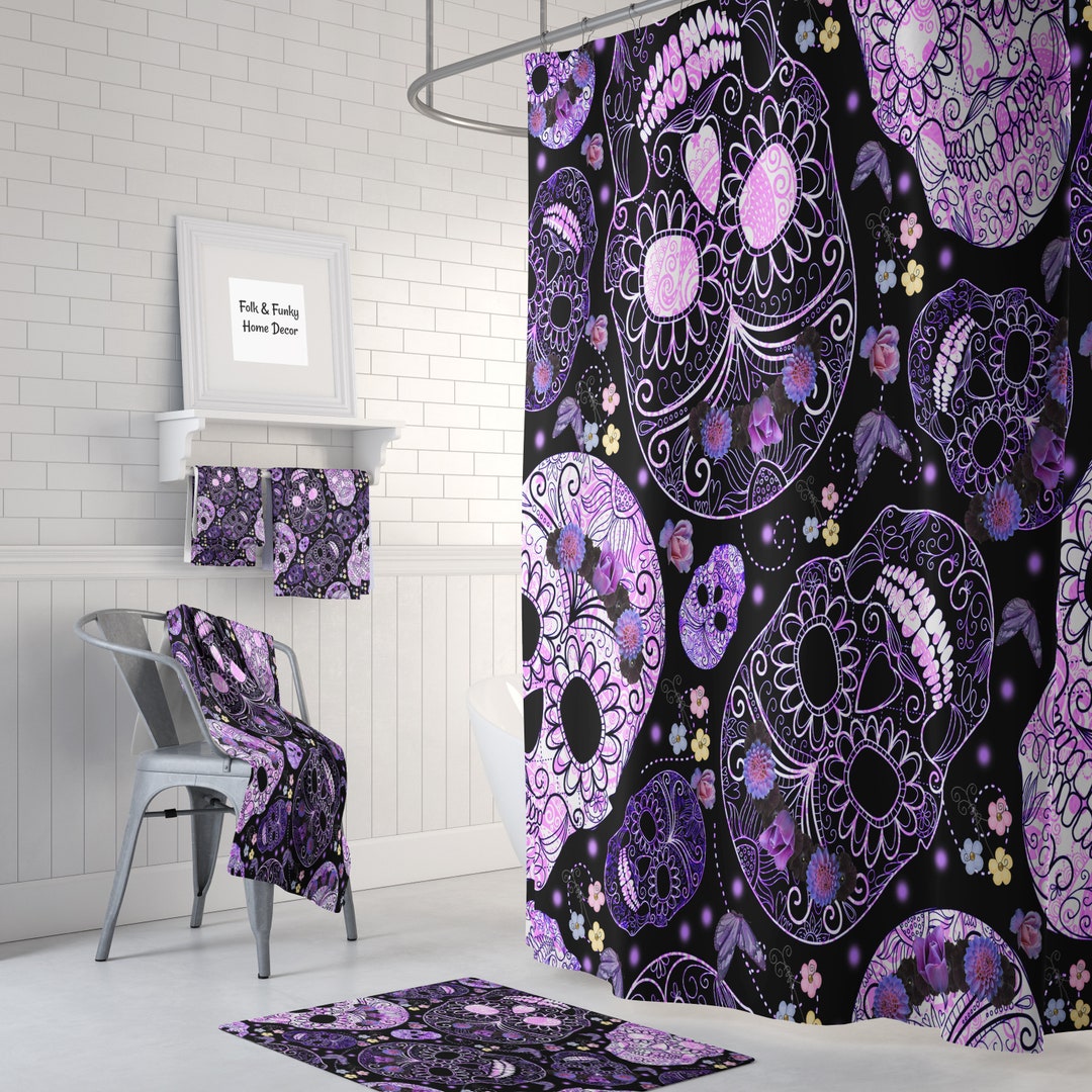 Purple Sugar Skull Shower Curtain - Bluefink