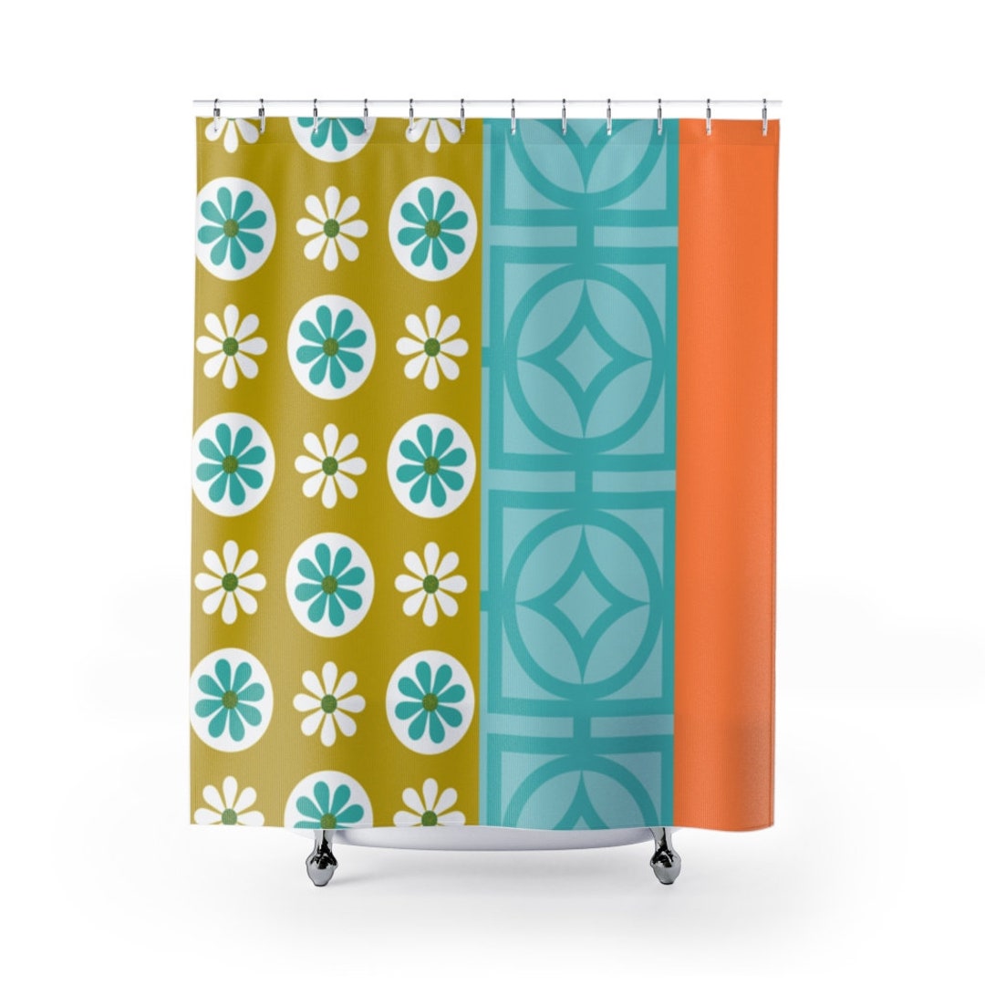 Retro Shower Curtain Retro Shower Curtain Blue 50s Breeze Block