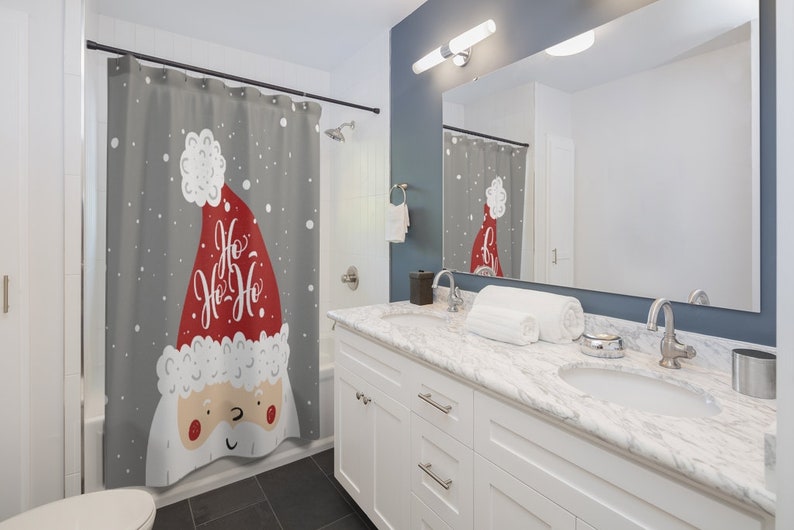 Santa Claus Shower Curtain Merry Christmas Holiday - Bluefink