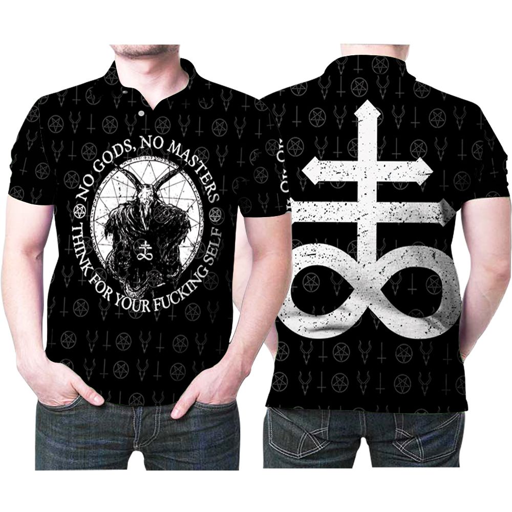 Satan No Gods No Masters Thank For Your Self Devil Polo Shirt - Bluefink