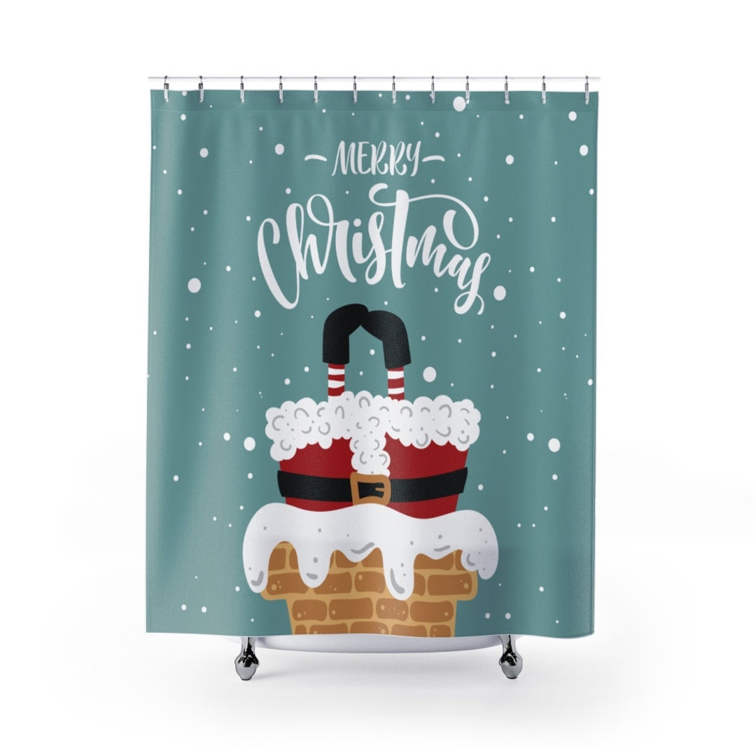 Shower Curtain Santa Claus Merry Christmas Home Decor - Bluefink