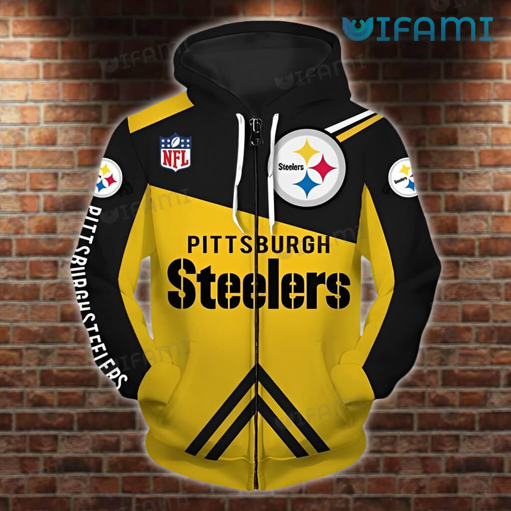 Steelers Full Zip Hoodie 3D Color Block NFL Logo Pittsburgh Steelers ...