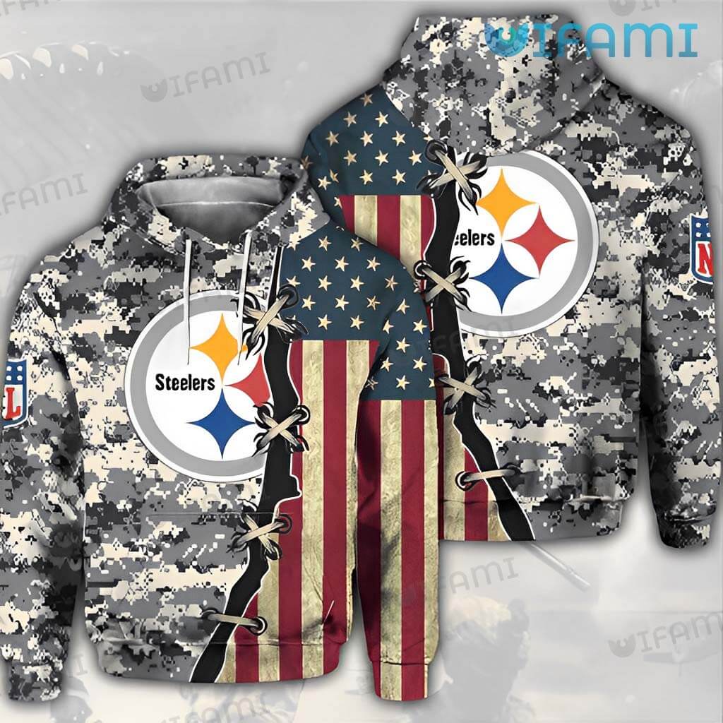 Steelers Hoodie 3D USA Flag Camo Pattern Stitches Pittsburgh Steelers ...