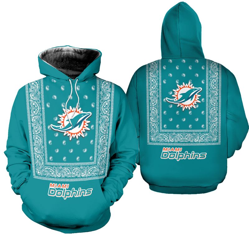 Stocktee Miami Dolphins Bandana Skull Hoodie Limited Edition - Bluefink