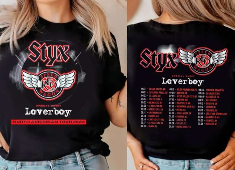 Styx Tour 2022 Reo Speed Wagon Loverboy Band Shirt - Bluefink