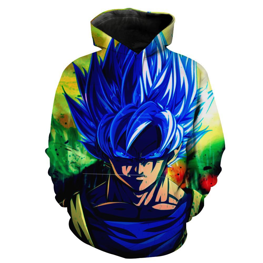 Super Saiyan Blue Goku Goku Face Dragon Ball Super Hoodie 3D - Bluefink