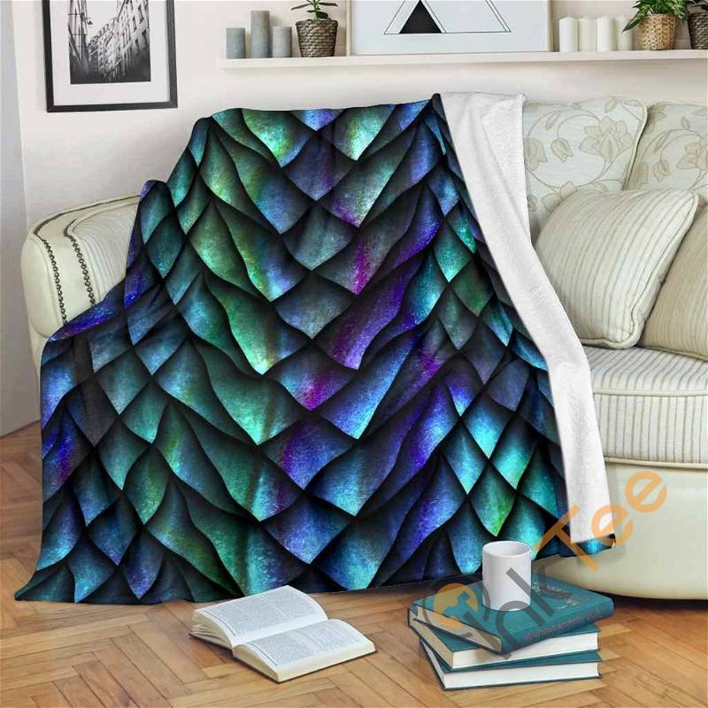 Turquoise Dragon Scales Pattern Sherpa Fleece Blanket Gifts for Family ...