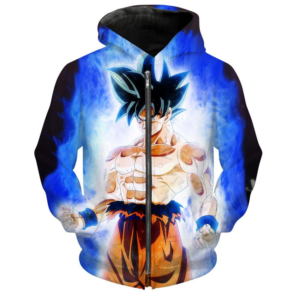 Ultra Instinct Goku Zip Up Dragon Ball Supers Hoodie 3D - Bluefink