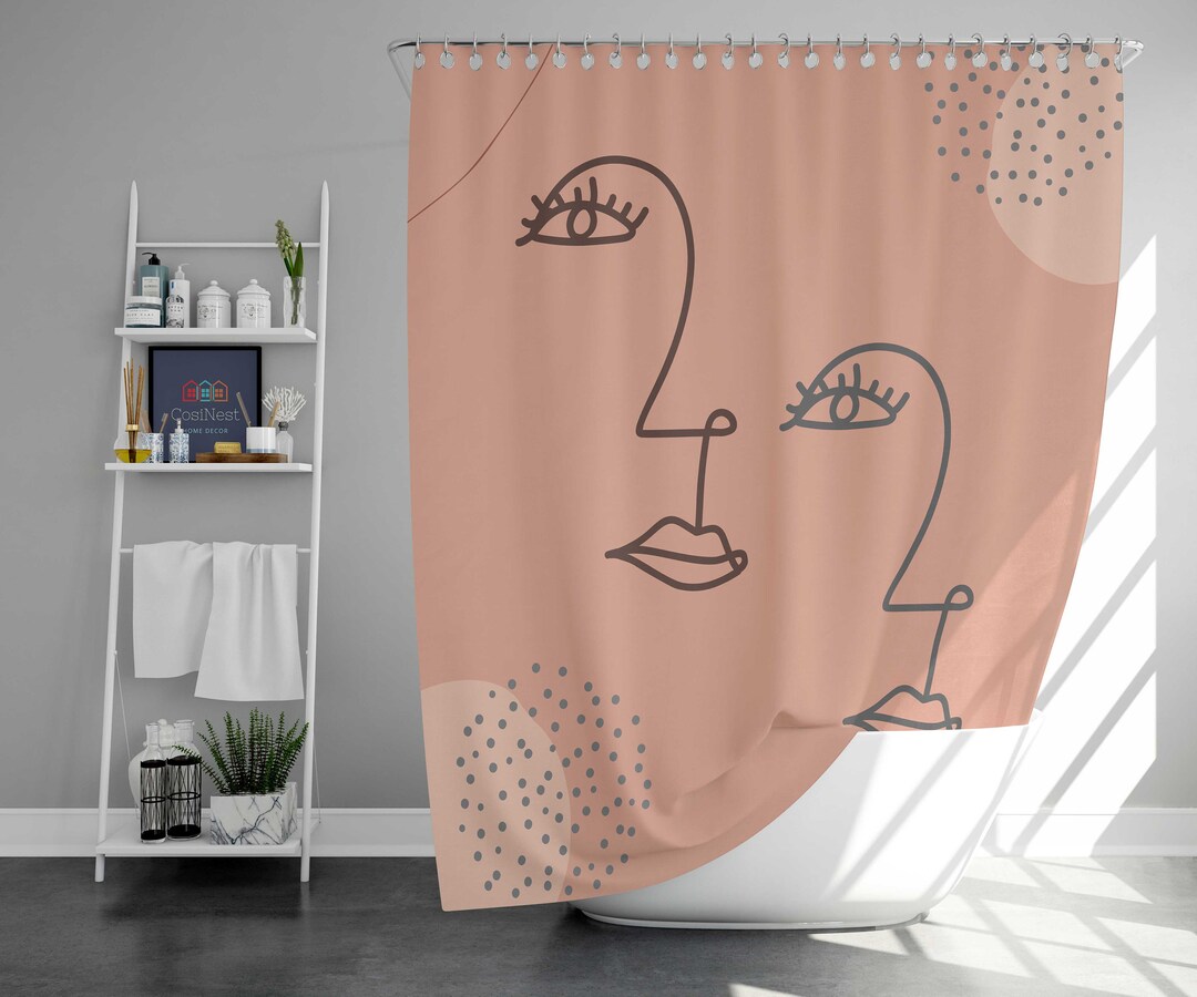 Woman Face Shower Curtain, Minimalist Simple Women Portrait Line ...