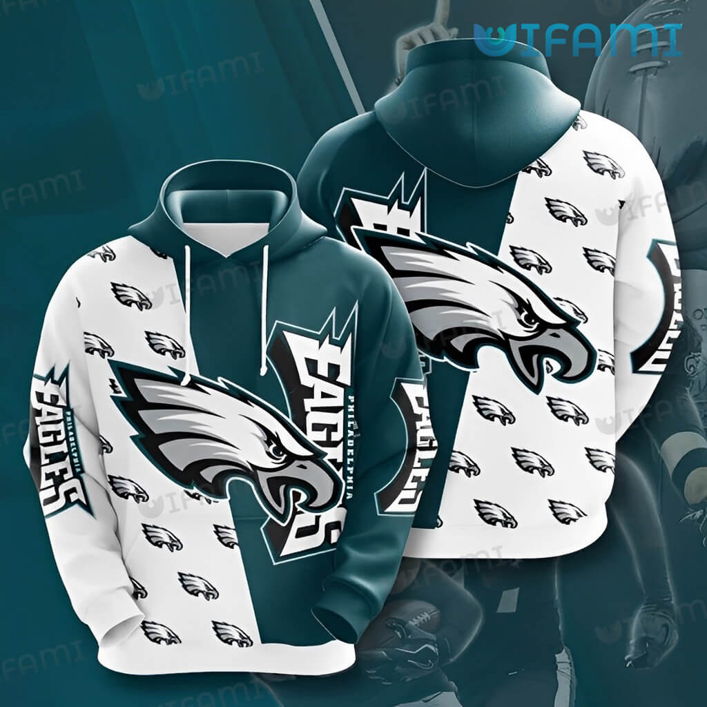 Youth Philadelphia Eagles Hoodie 3D White Green Logo Philadelphia Eagles Gift - Bluefink