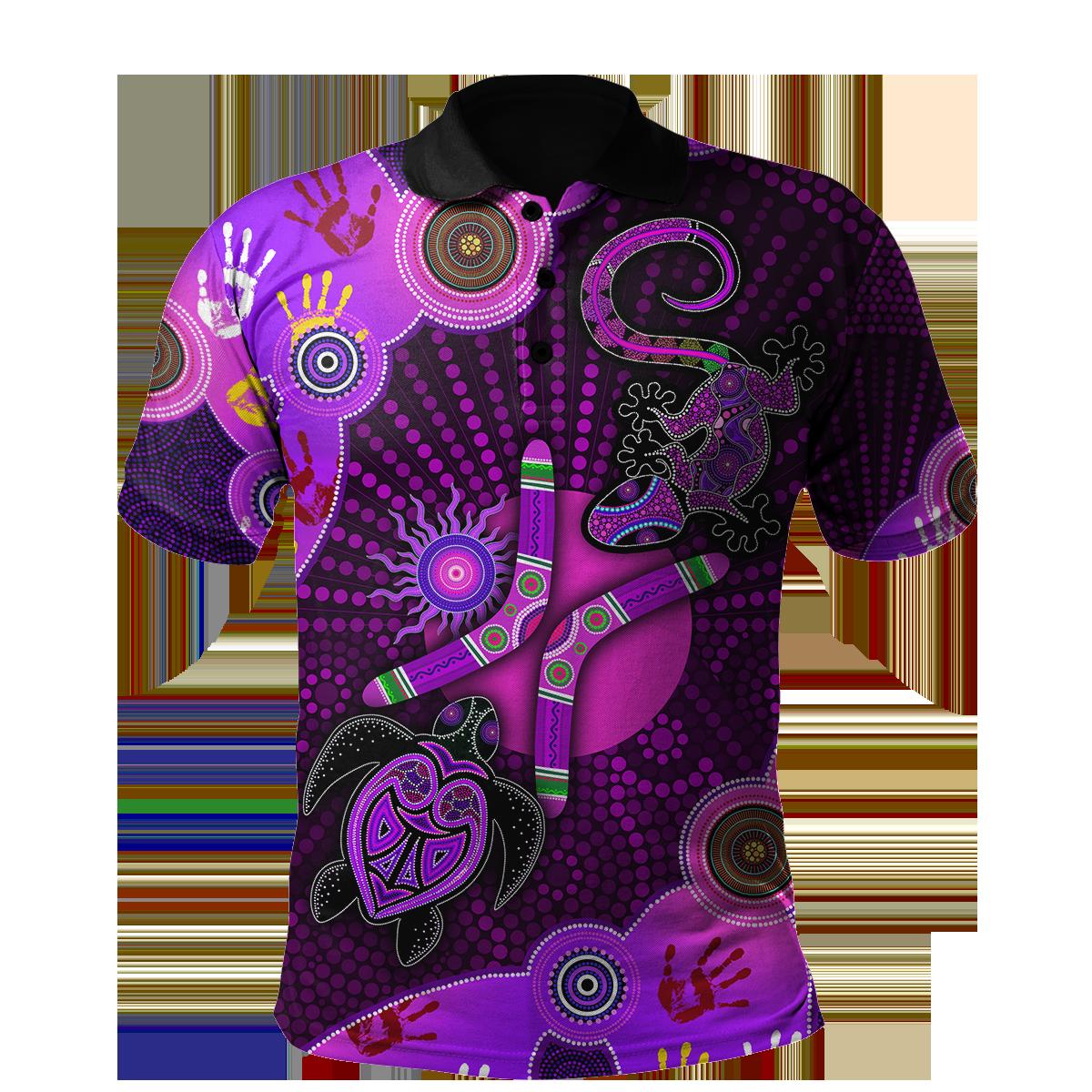 Aboriginal Naidoc Week 2021 Purple Turtle Lizard Sun Polo - Bluefink