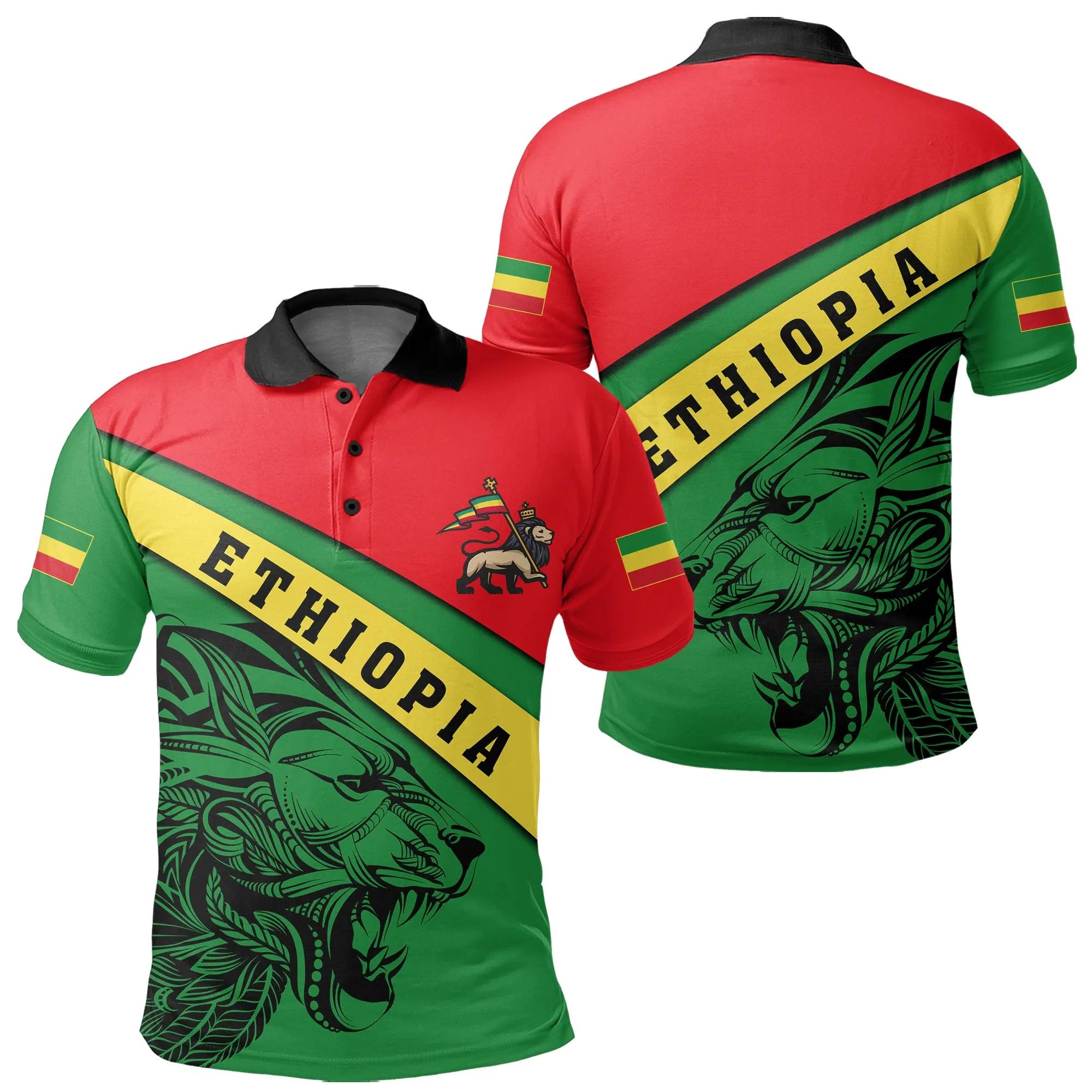 Africa Polo Shirt - Ethiopia Lion, Flag Color - Bluefink