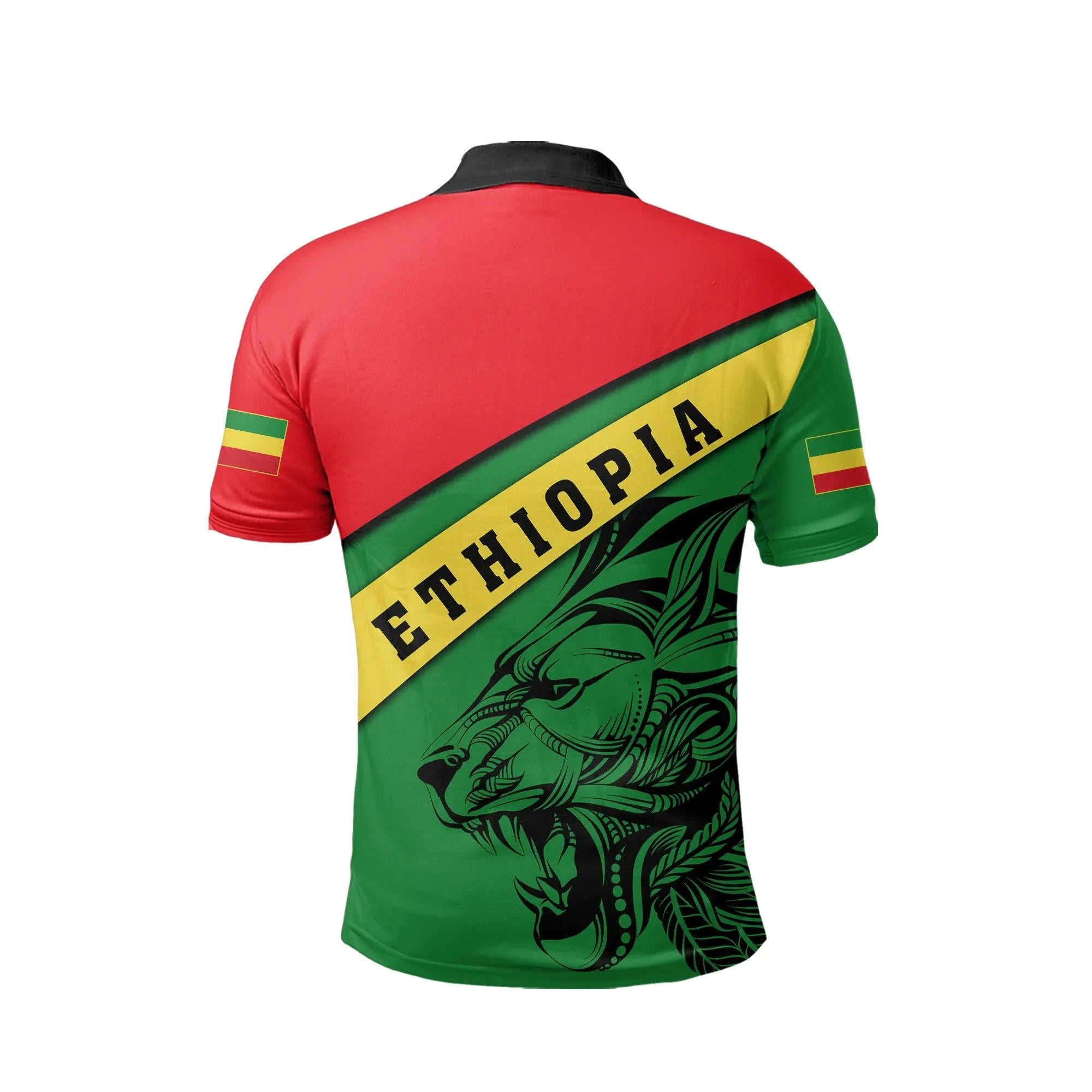 Africa Polo Shirt - Ethiopia Lion, Flag Color - Bluefink