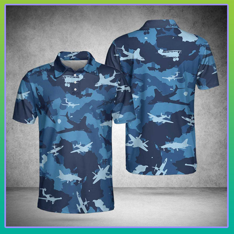 Aircraft Ocean blue polo shirt - Bluefink