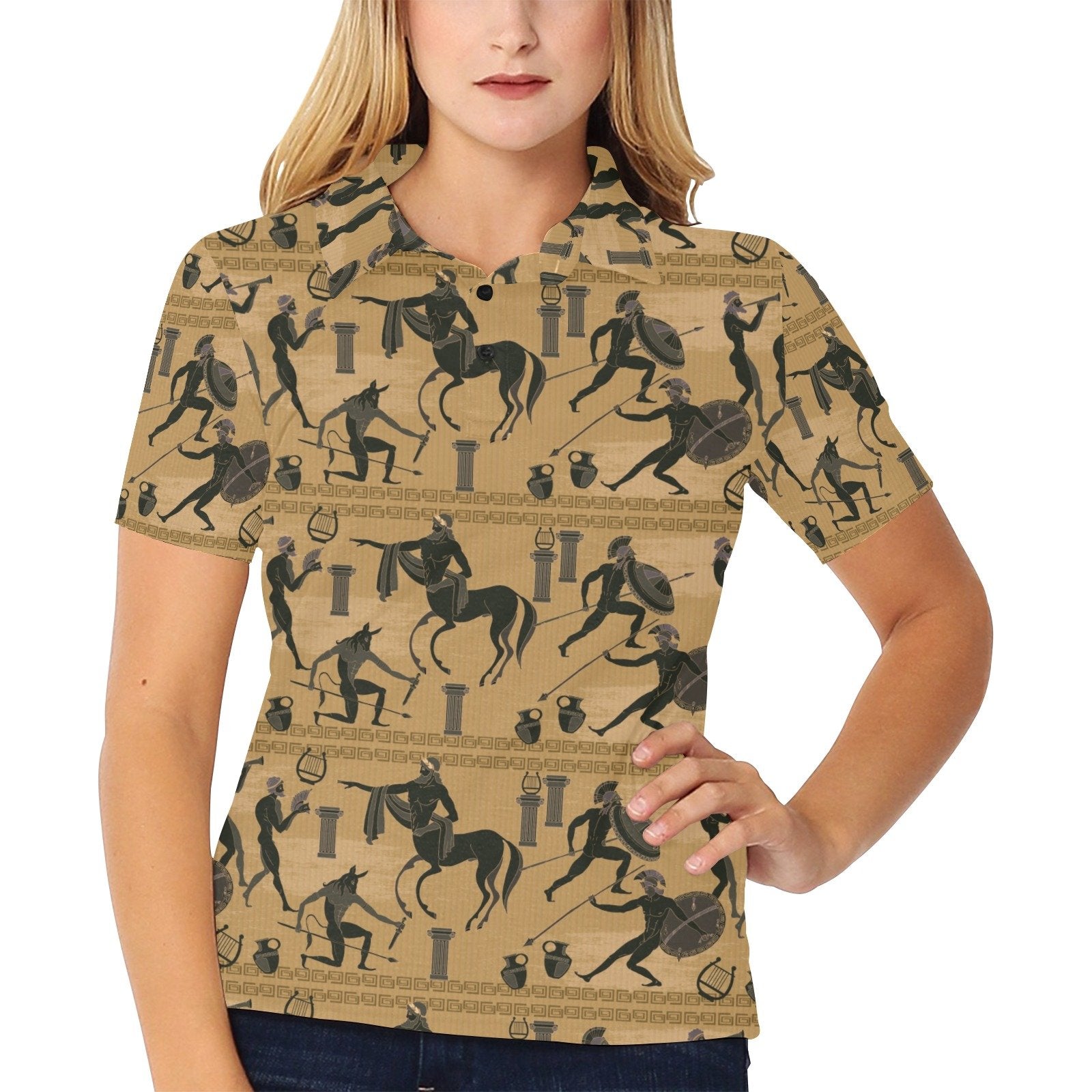 Ancient Greek Statue Print Design Women's Polo Shirt - Bluefink