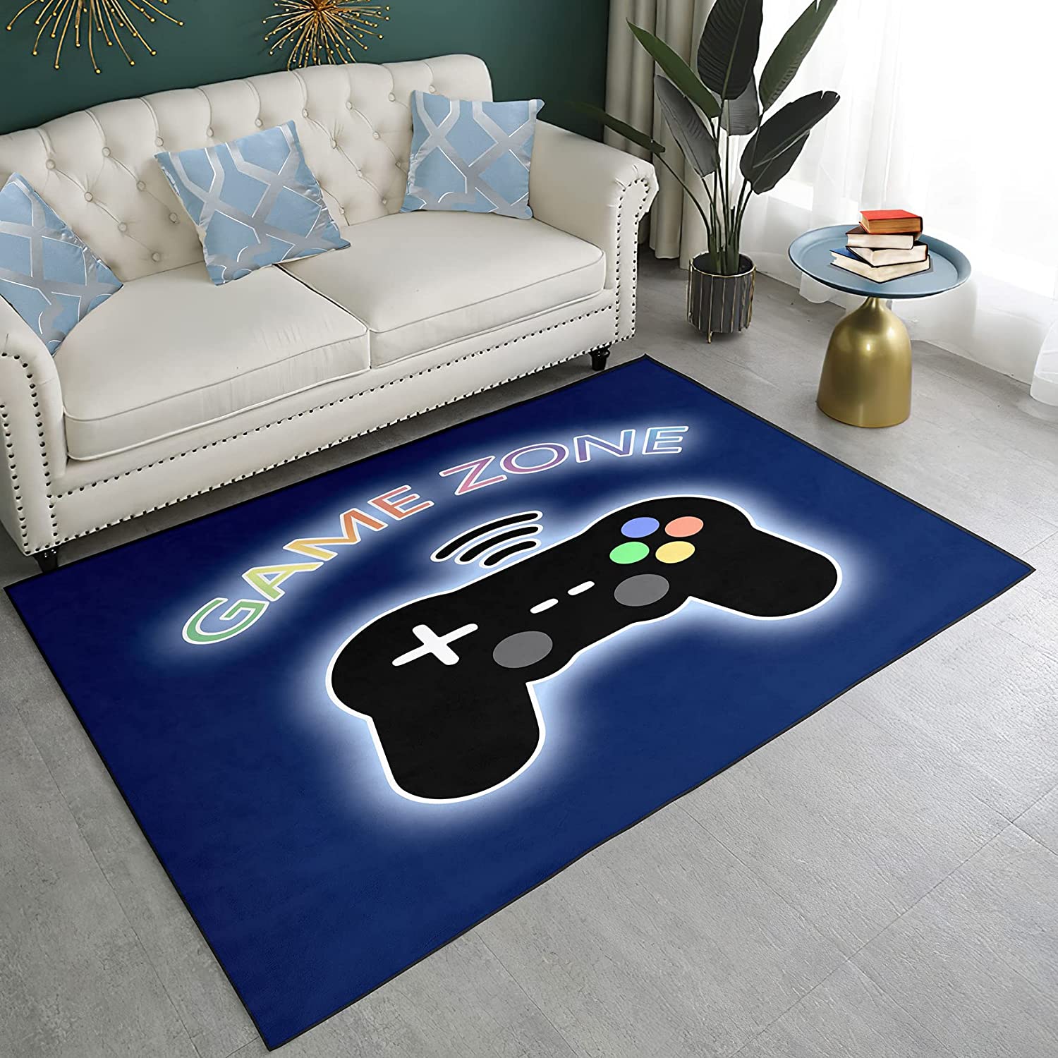 Area Rug for Gaming Room - Design Blue and Gaming Art Print with ...