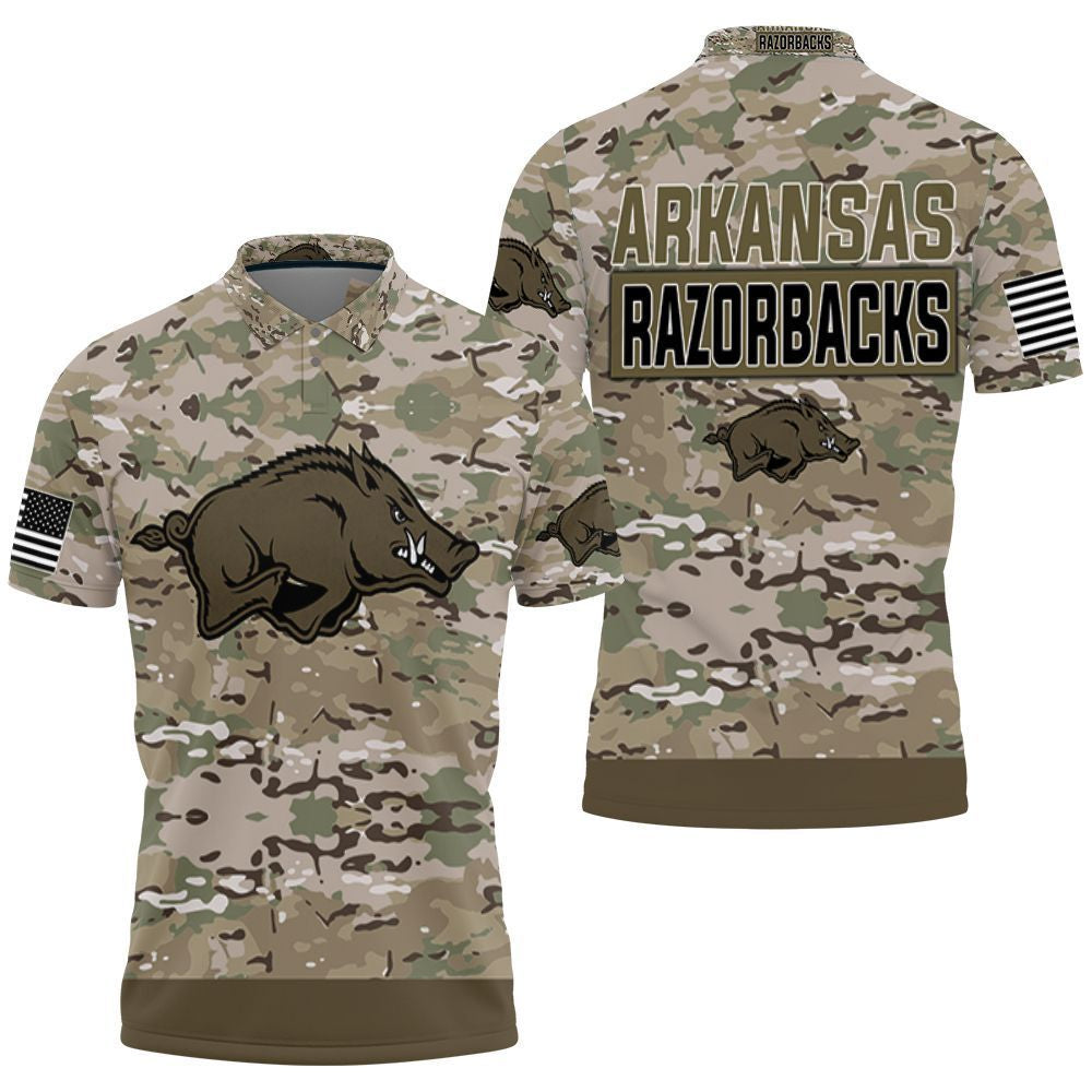 Arkansas Razorbacks Camo Pattern 3D Polo Shirt - Bluefink