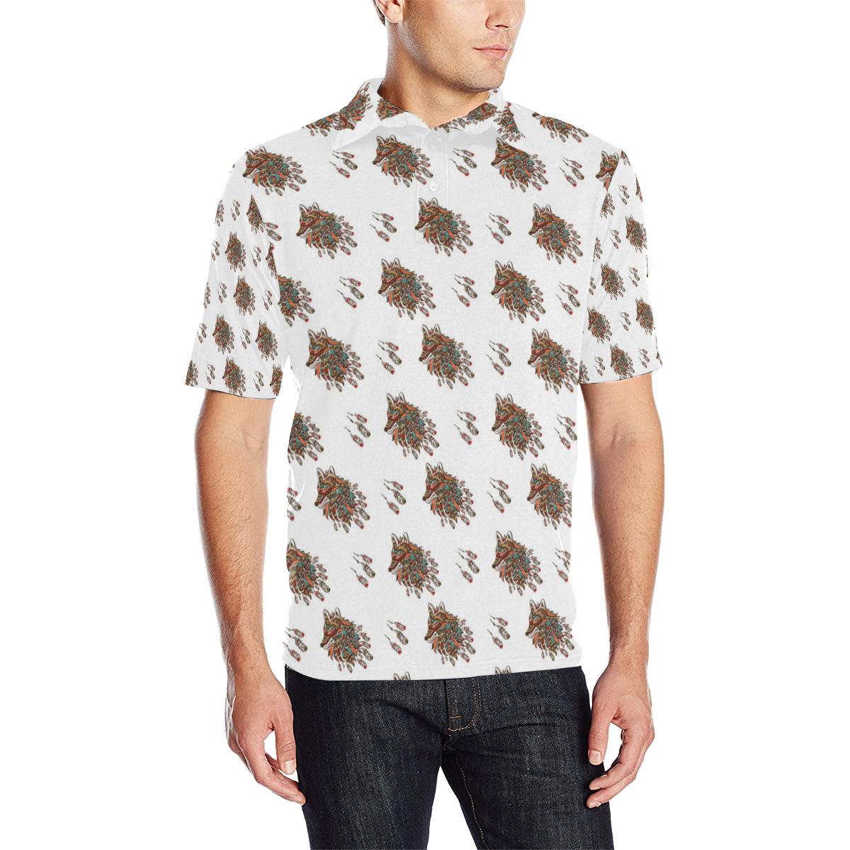 Aztec Wolf Pattern Print Design 02 Men Polo Shirt - Bluefink