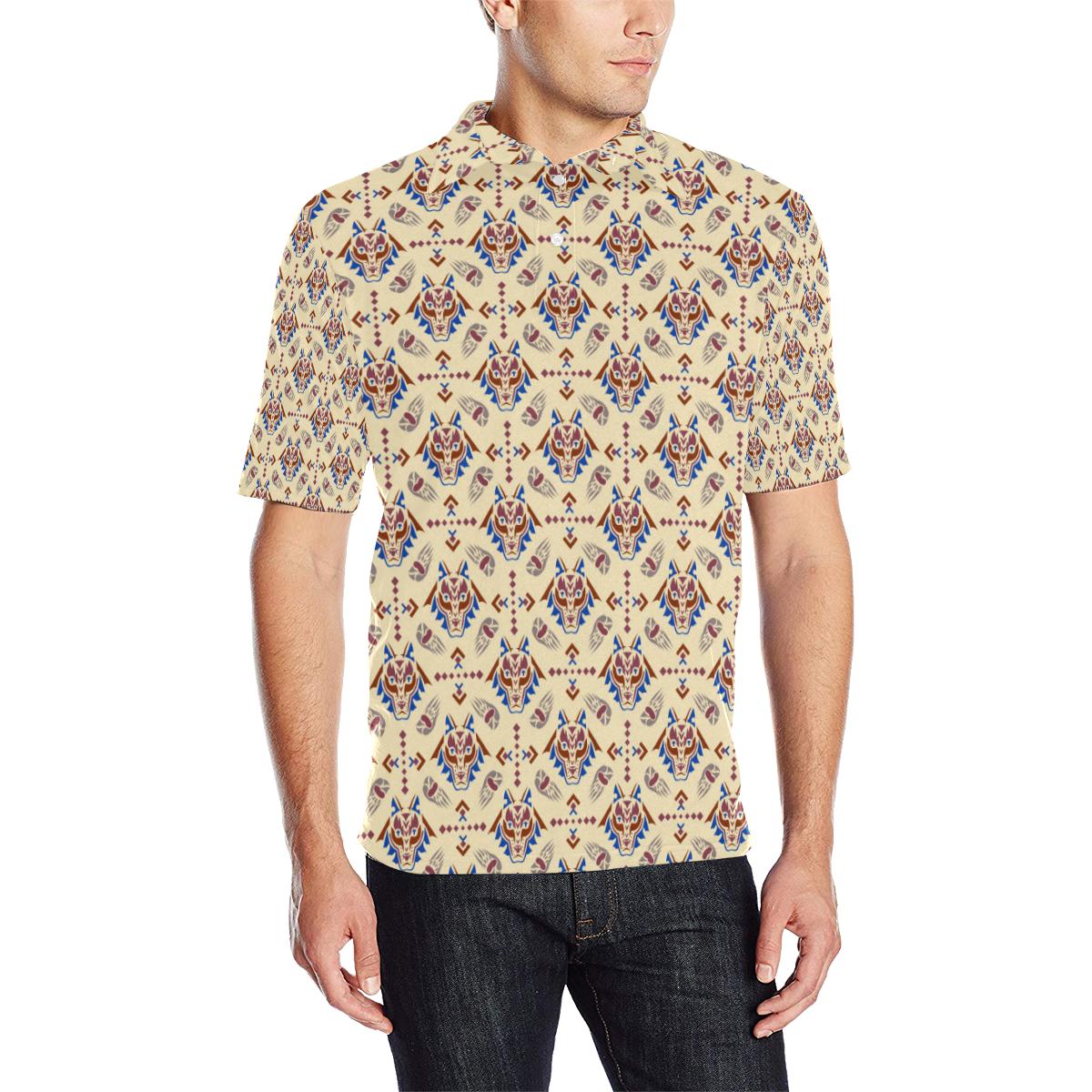 Aztec Wolf Pattern Print Design 03 Men Polo Shirt - Bluefink
